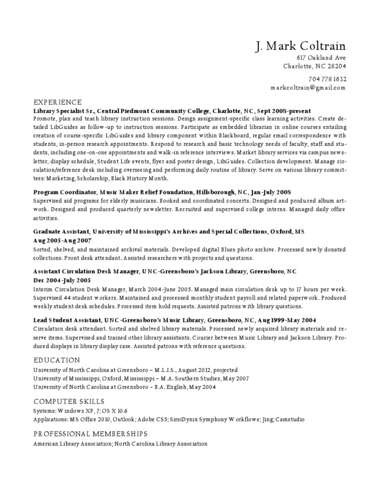 J. Mark Coltrain: Experience | PDF | Heritage Organizations | Libraries
