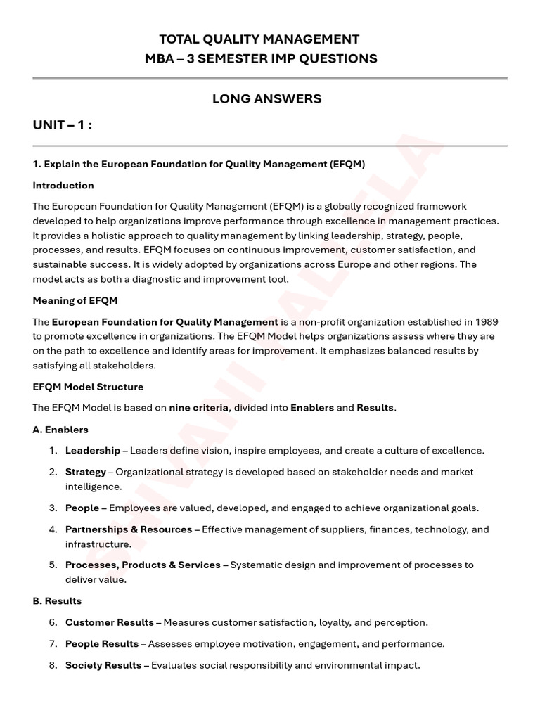 Total Quality Management Exam Questions | PDF | Six Sigma | Quality ...