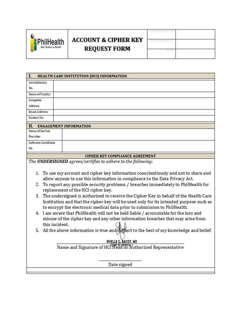 Health Care Cipher Key Request Form | PDF
