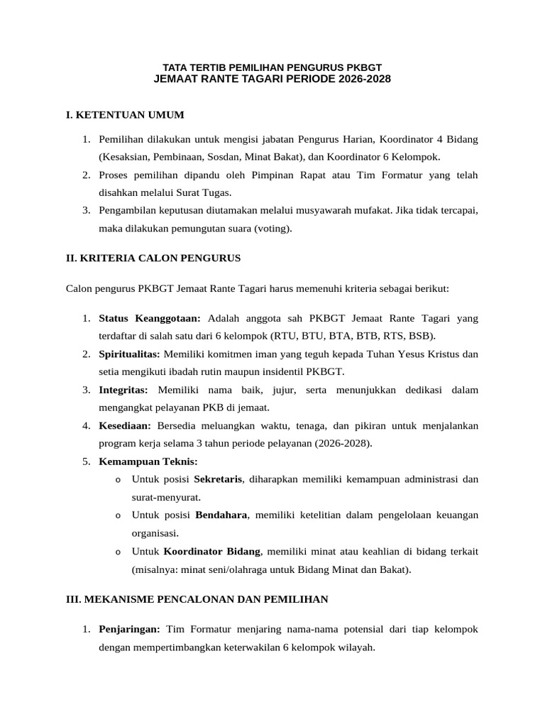 Tata Tertib Pemilihan Pengurus PKBGT | PDF