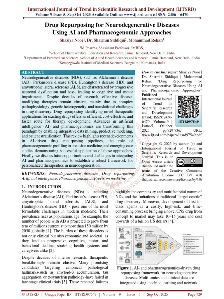 Drug Repurposing for Neurodegenerative Diseases Using AI and ...