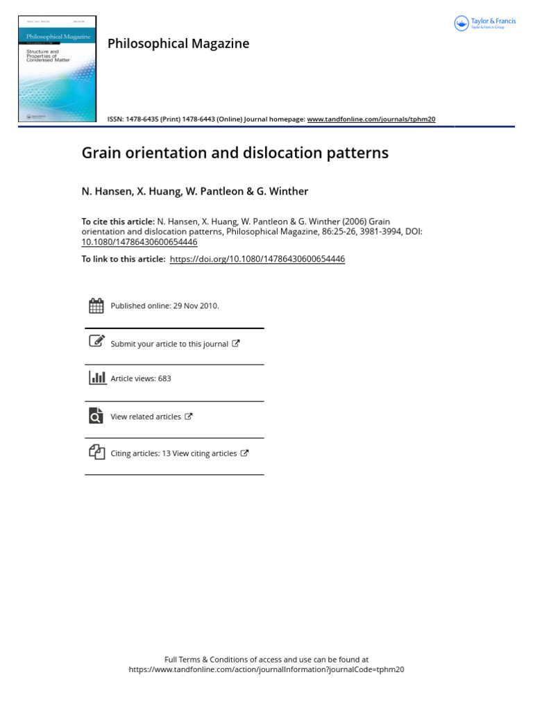Grain Orientation and Dislocation Patterns | PDF | Crystallite ...