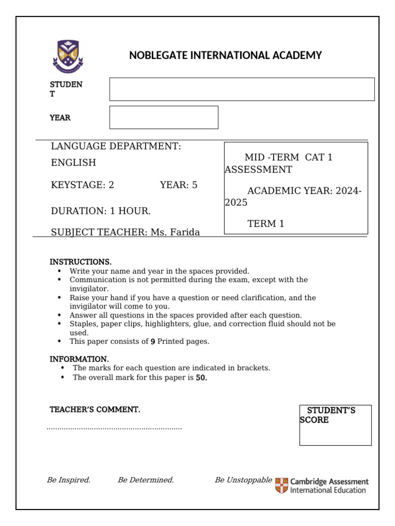 Year 5 English Mid-Term Assessment | PDF | Recycling