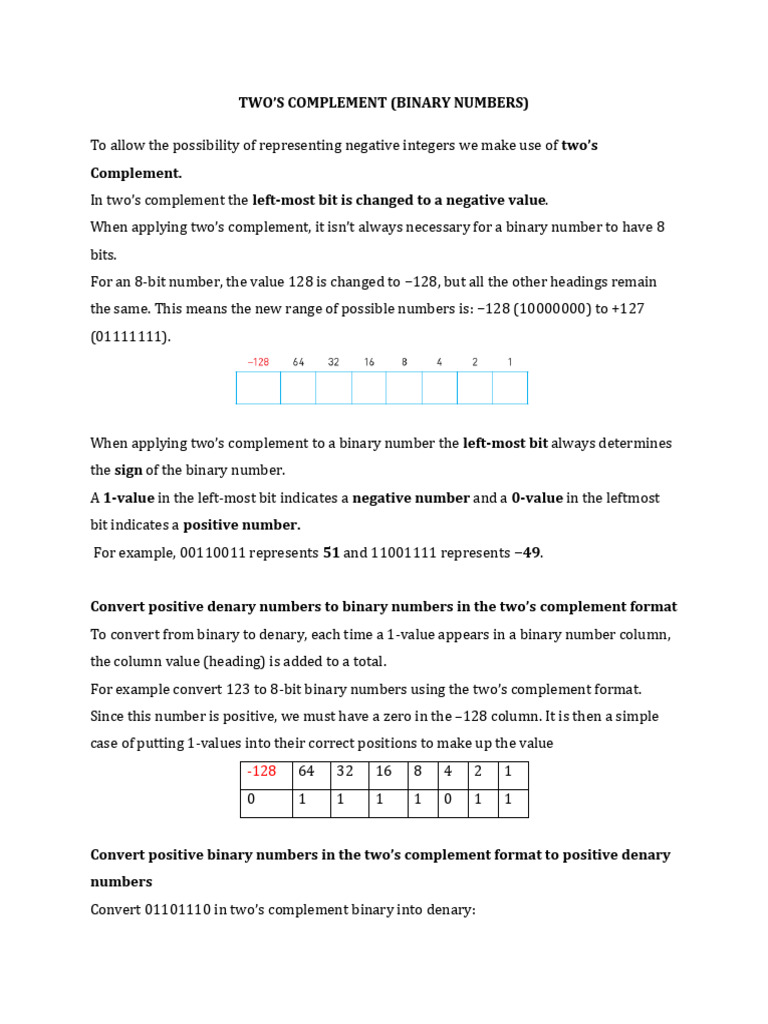 Two’s Complement (Binary Numbers) (1) | PDF | Discrete Mathematics ...