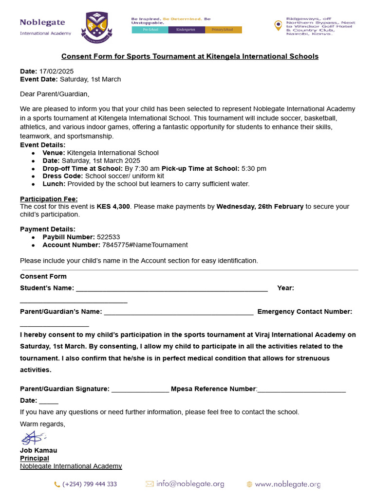Tournament Consent Form | PDF