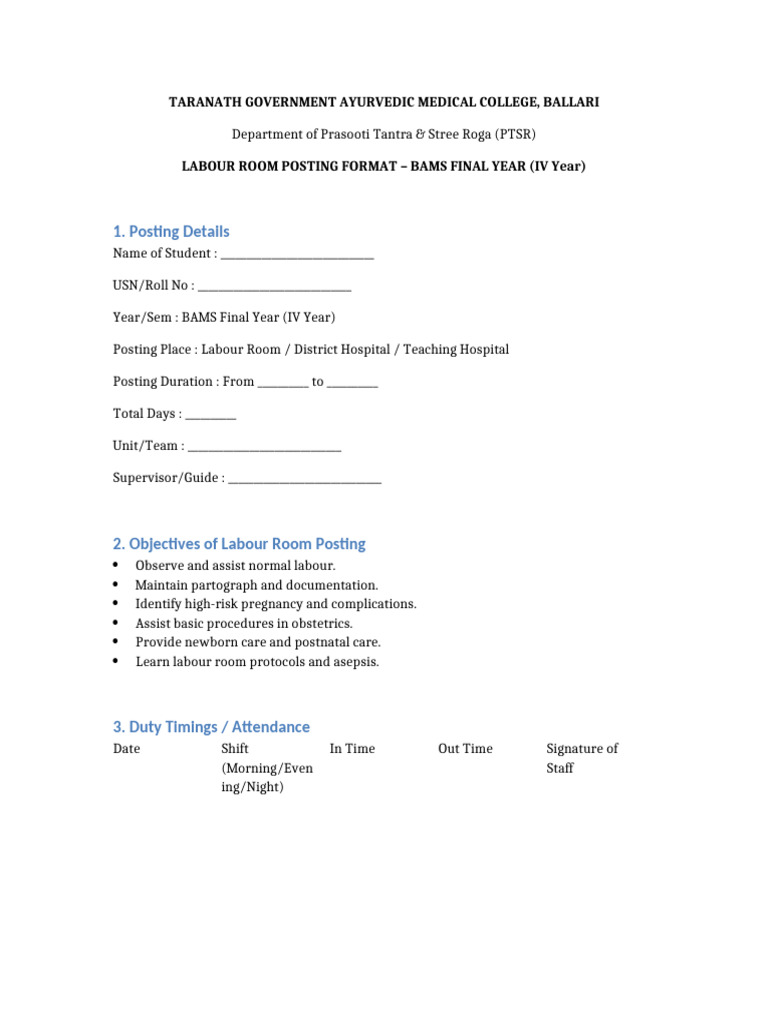 BAMS Final Year Labour Room Posting Guide | PDF | Childbirth | Health ...
