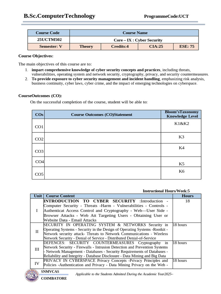 Cyber Security Course Overview 2025-2026 | PDF | Security | Computer ...