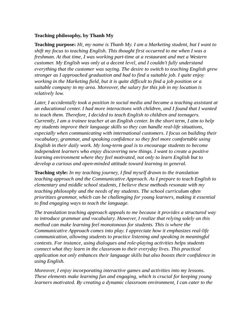 Teaching Philosophy | PDF | Learning | Educational Assessment