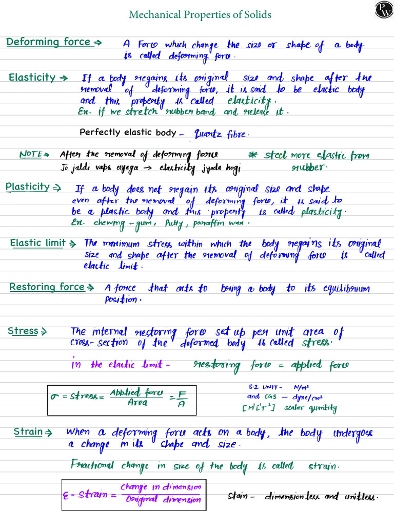 Mechanical Properties of Solids Handwritten Notes | PDF | Elasticity ...