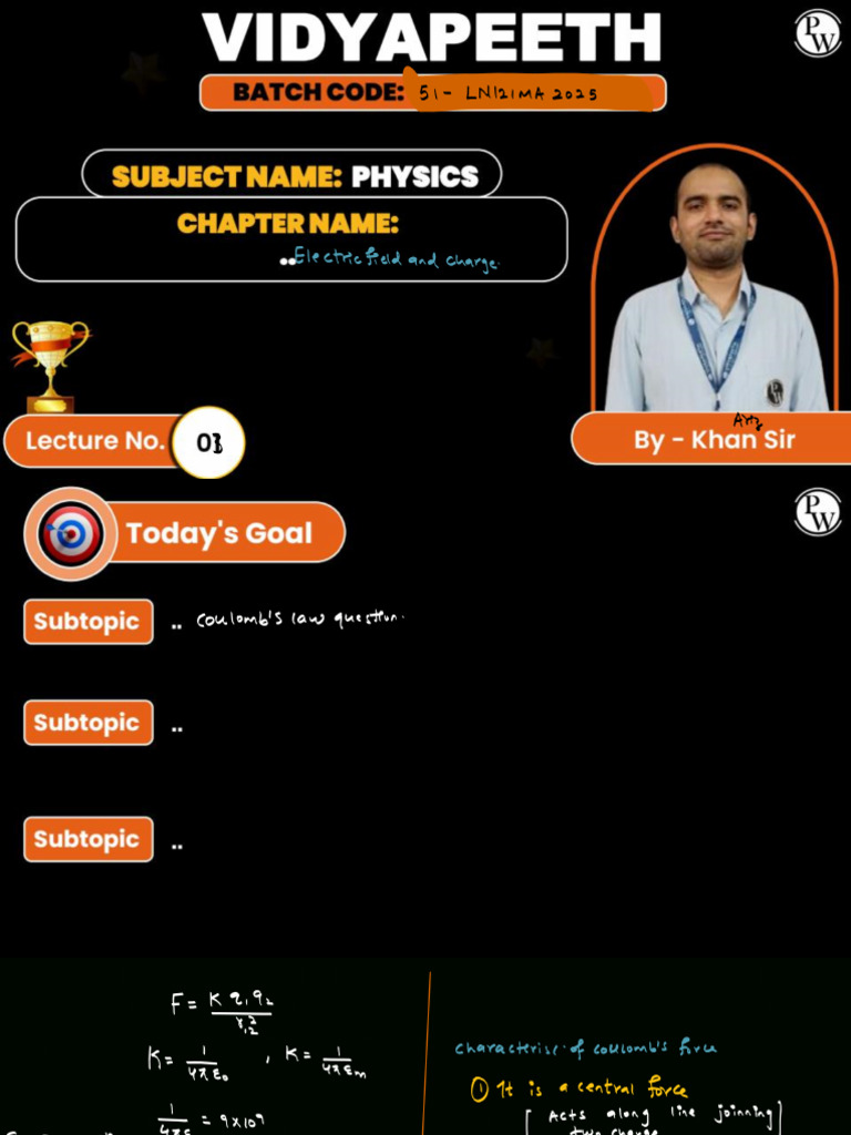Electric Field and Charge - 03 | Class Notes | 51-LN121MA 2025 | PDF