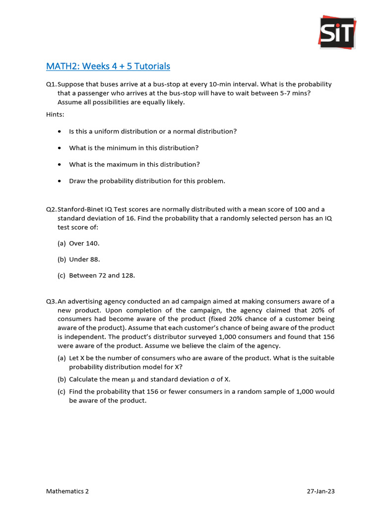 INF1004 W4 W5 Tutorials | PDF | Standard Deviation | Variance