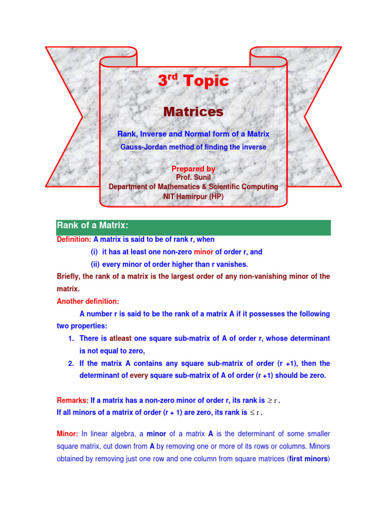 Matrix Rank, Inverse, and Normal Form | PDF | Matrix (Mathematics ...