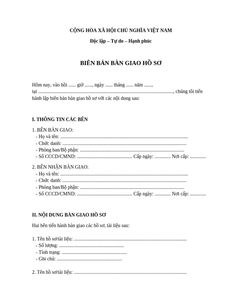 Bien Ban Ban Giao Ho So | PDF