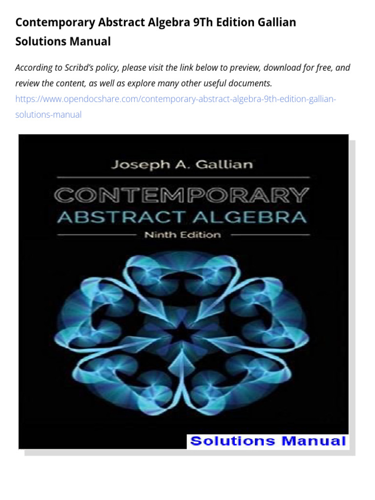 Contemporary Abstract Algebra 9th Edition Gallian Solutions Manual | PDF