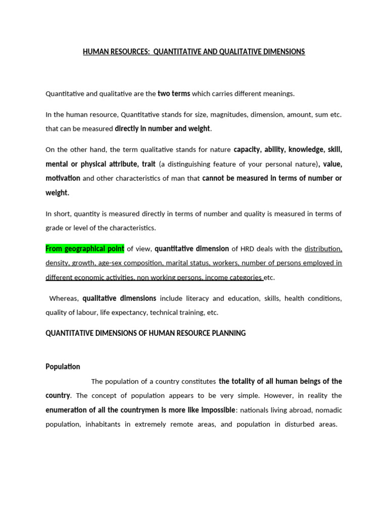 HUMAN RESOURCES- Quantitave and Qualitative Dimensions New | PDF ...