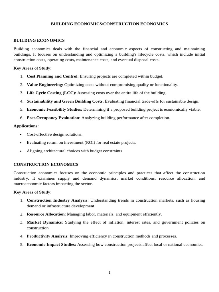 Building Economics Notes New 2023 | PDF | Economics | Risk