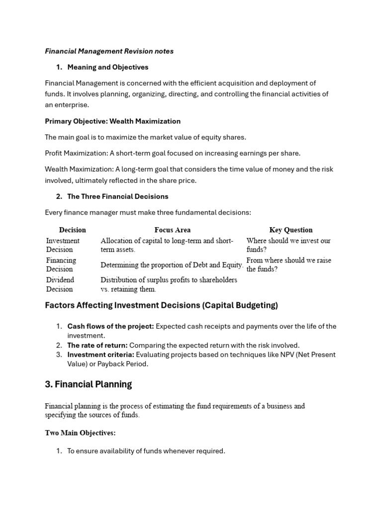 Financial Management Key Concepts Guide | PDF | Economies | Financial ...