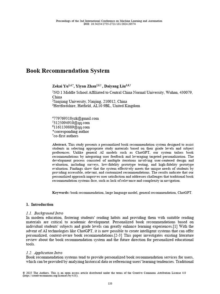 Personalized Book Recommendation System | PDF | Usability | Human ...