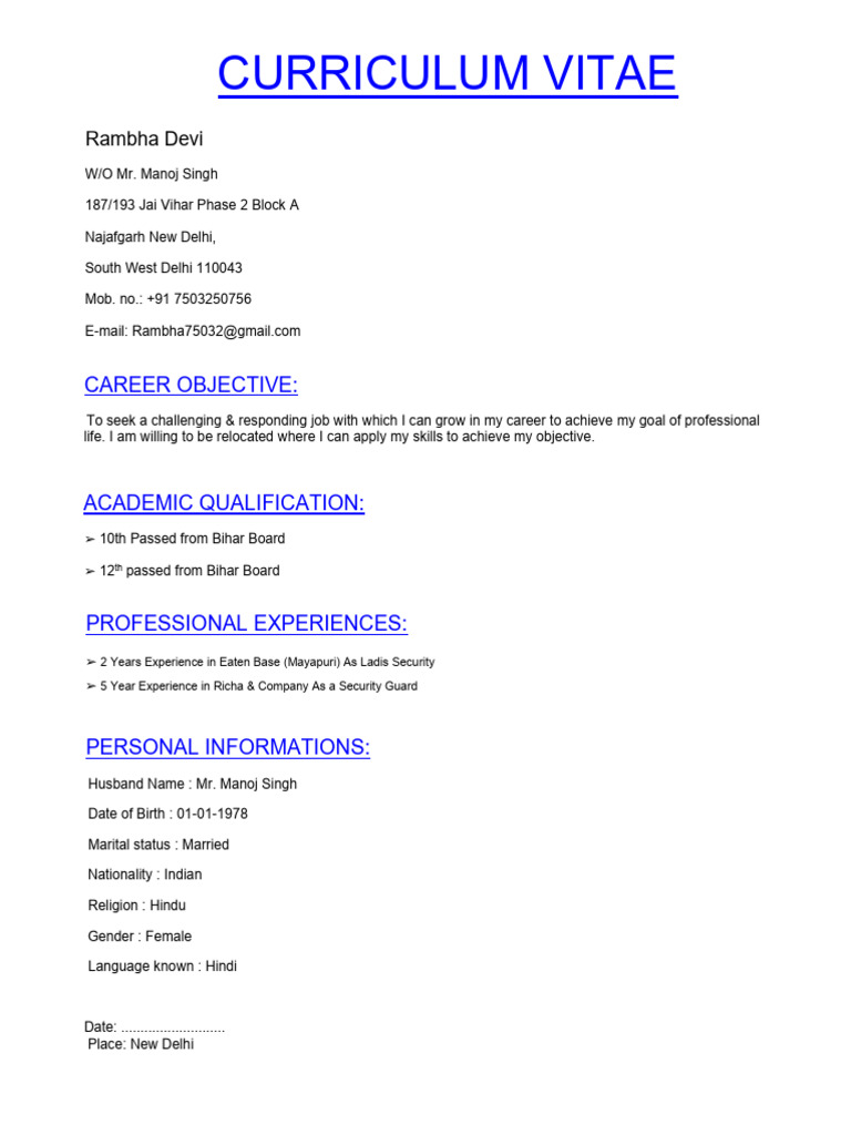 Rambha Devi's Professional CV | PDF