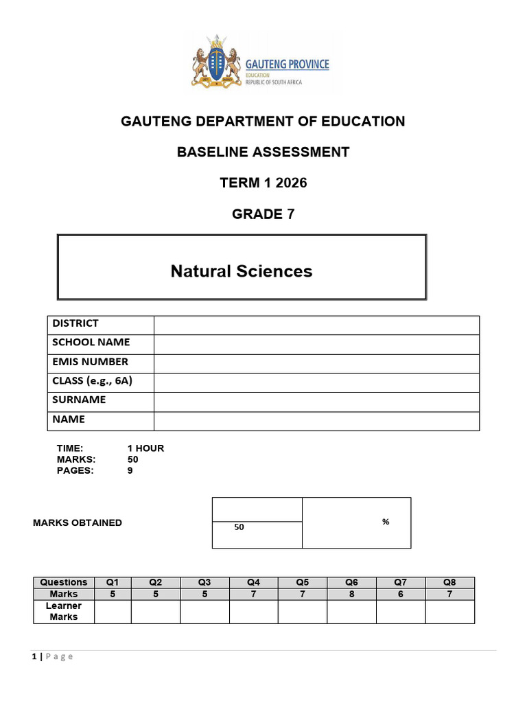 Grade 7 Natural Sciences Assessment 2026 | PDF | Foods | Mars