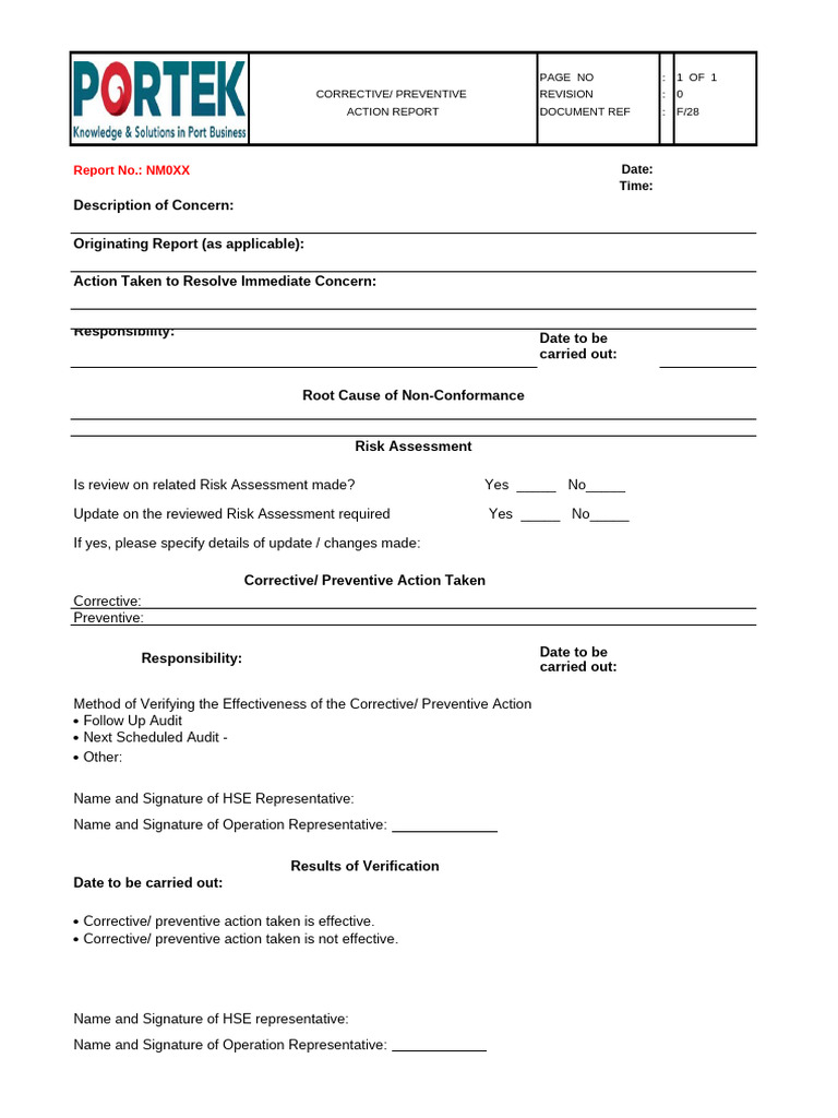 Corrective Action Report Template | PDF