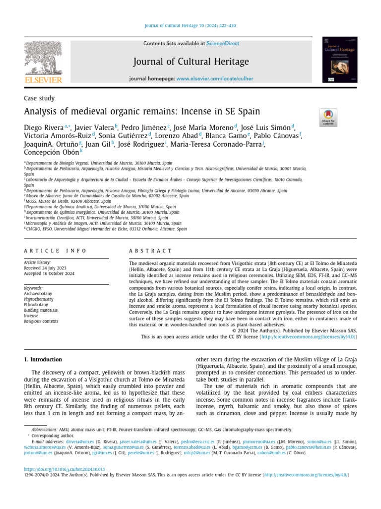 Analysis of Medieval Organic Remains Inc | PDF | Resin | Incense