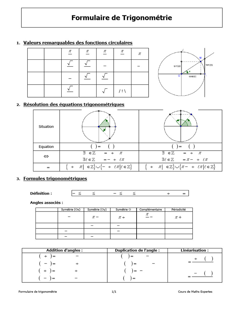 Formulaire de Trigonométrie Complète | PDF | Trigonométrie | Géométrie