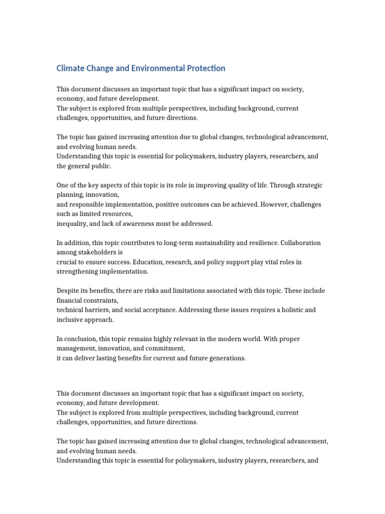 Climate Change and Environmental Protection | PDF | Sustainability ...