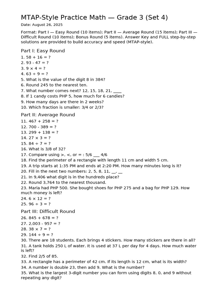 Grade3 Math Contest Practice MTAP Day 21 | PDF | Numbers | Number Theory