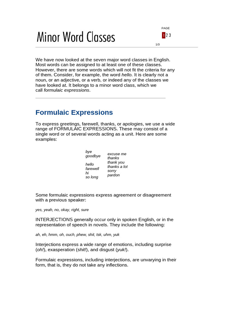 Minor Word Class - From Grammer Au Ul | PDF | Part Of Speech | Pronoun