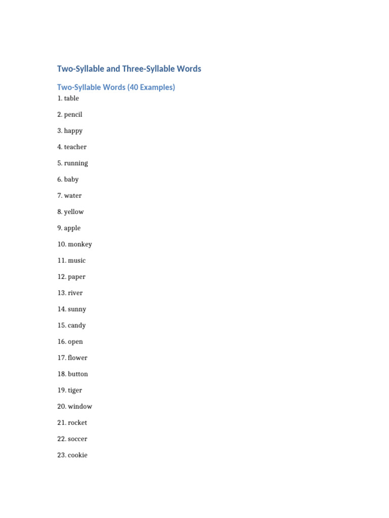 Two- and Three-Syllable Words List | PDF