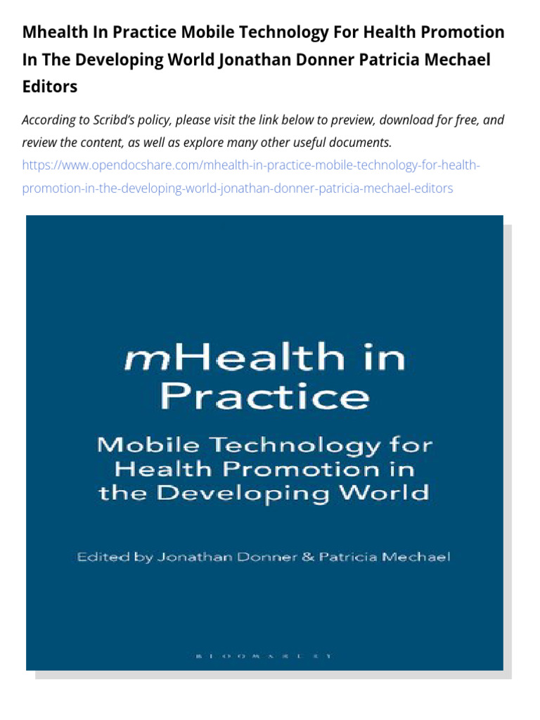Mhealth In Practice Mobile Technology For Health Promotion In The Developing World Jonathan ...