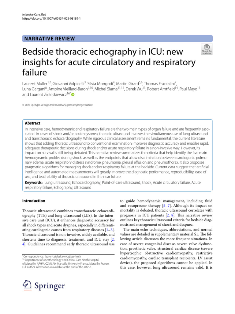 Bedside thoracic echography in ICU- new insights for acute circulatory ...