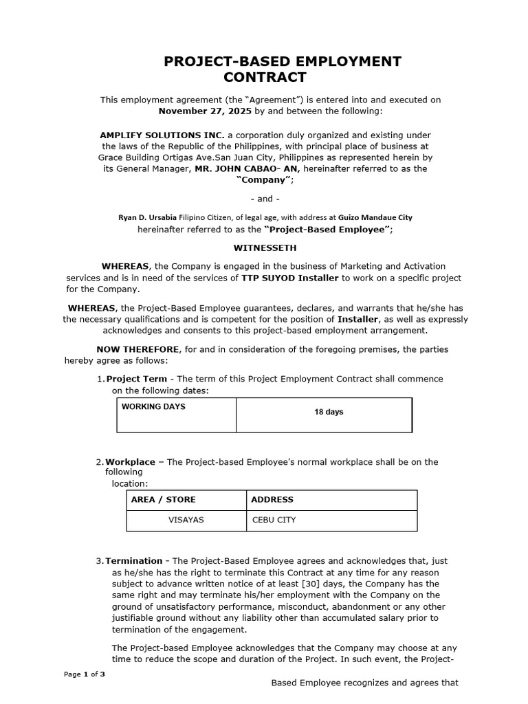 Project-Based Employment Contract Template | PDF | Employment | Overtime