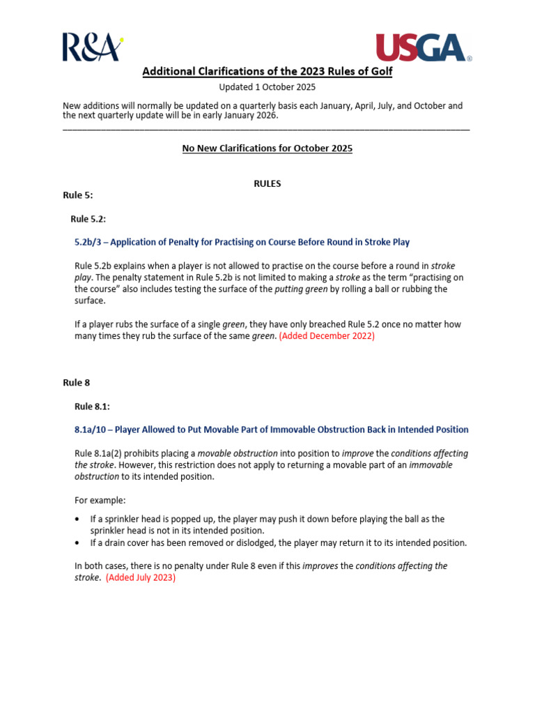 2023 Golf Rules Clarifications Update | PDF | Golf Course | Ball Games