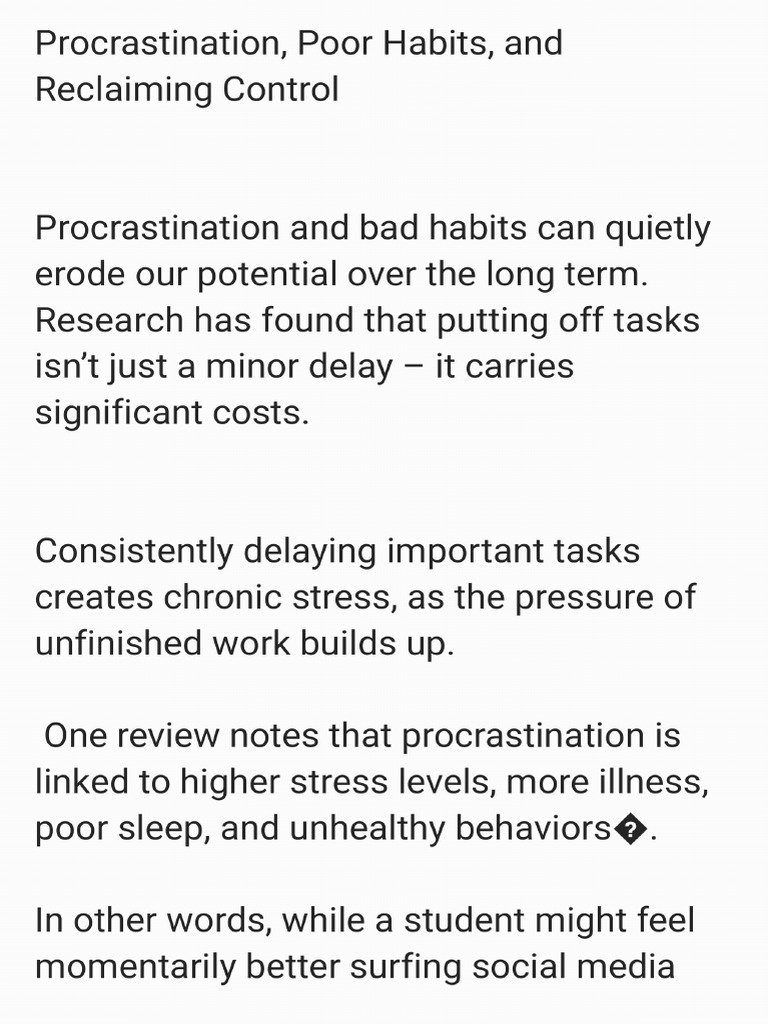 Procrastination, Poor Habits and Reclaiming Control | PDF