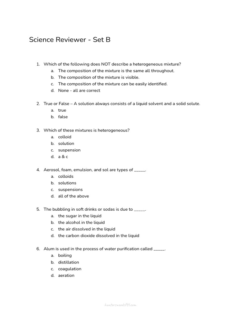 Science Review Questions Set B | PDF | Light | Earth