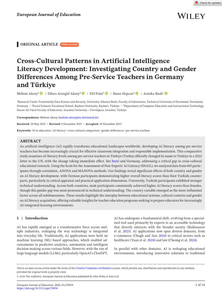 AI Literacy in Pre-Service Teachers: Germany vs. Türkiye | PDF ...
