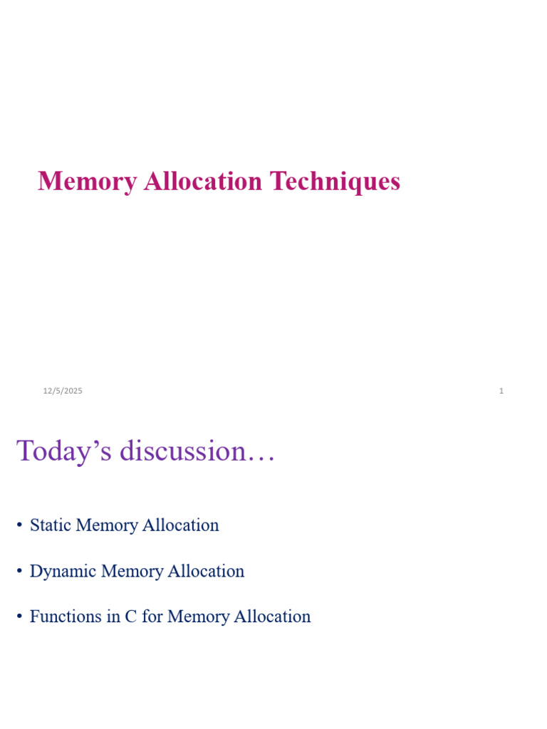 08 Memory Allocation | PDF | Pointer (Computer Programming) | Variable ...