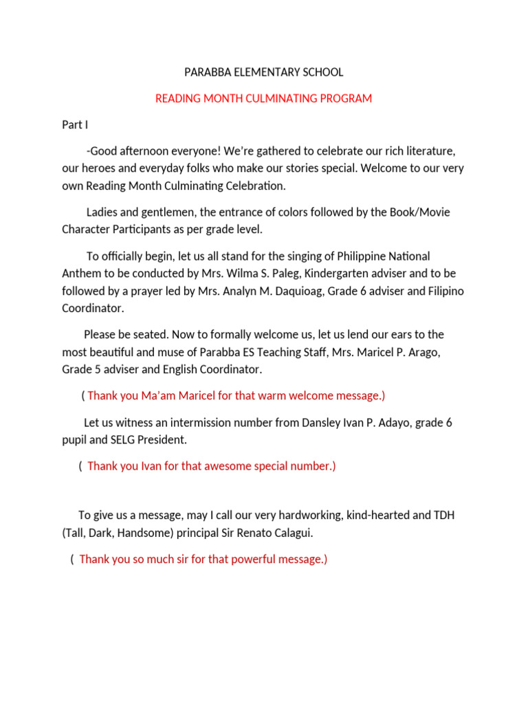 Reading Month Script | PDF