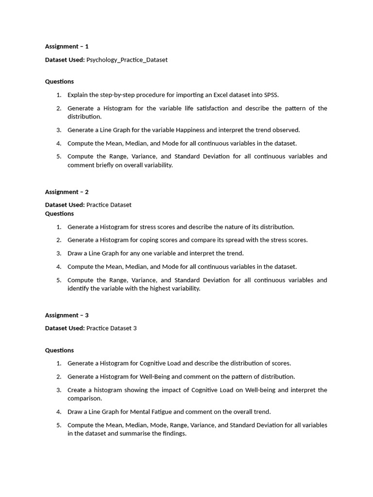 SPSS Data Analysis Assignments Guide | PDF