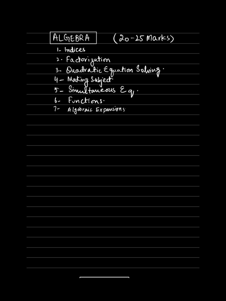 Algebra-Indices-factorisation-making Subject- Expansions- Simultaneous - Completed Square ...