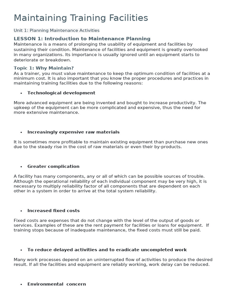 Effective Maintenance for Training Facilities | PDF | Waste Management ...