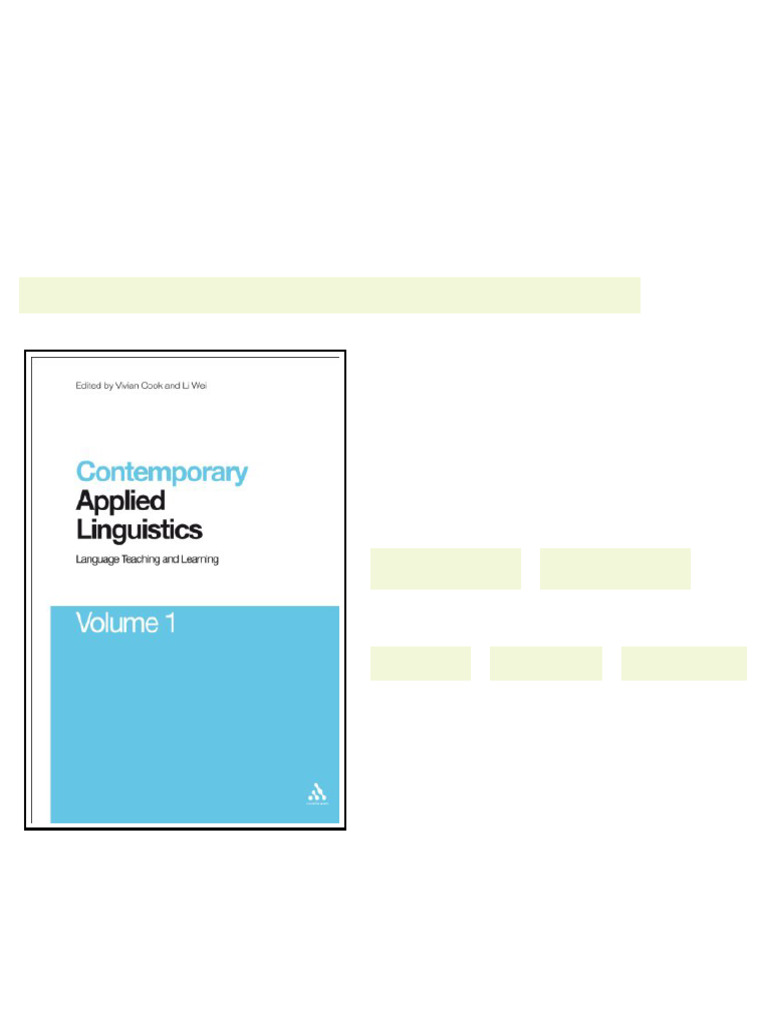 Contemporary Applied Linguistics 1 Language Teaching and Learning 1st ...