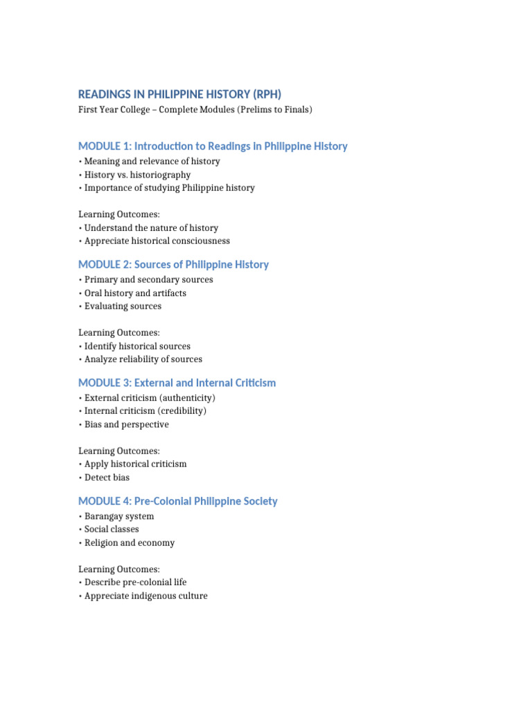 Philippine History: Complete College Modules | PDF
