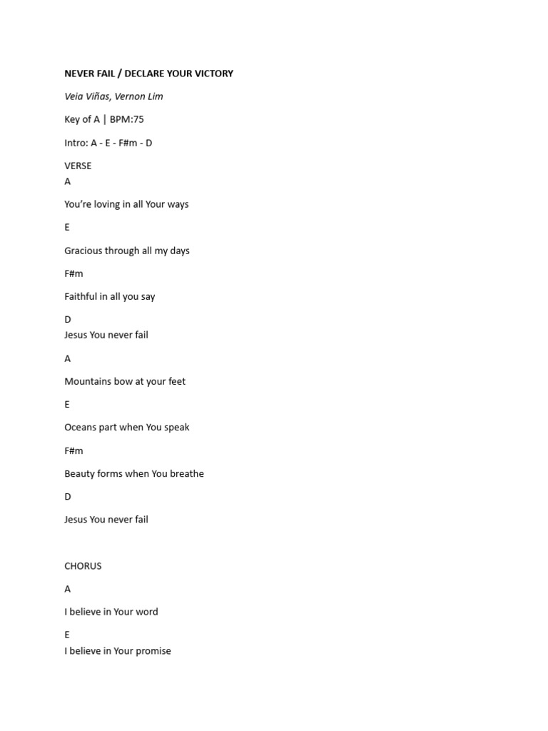 Never Fail - Declare Your Victory Chords | PDF