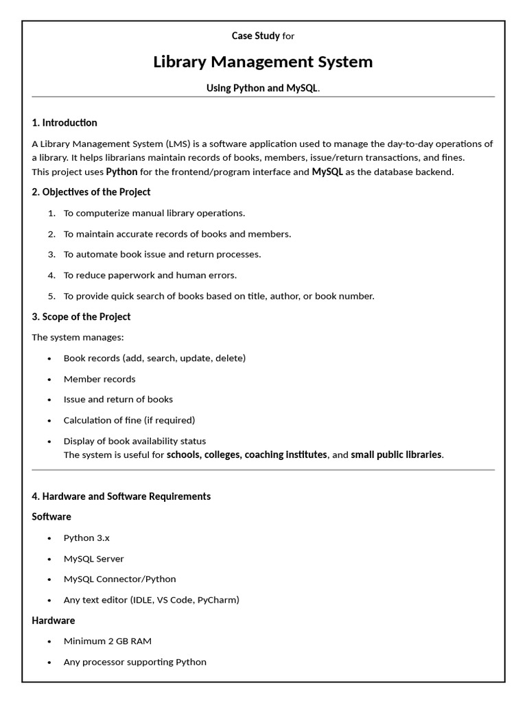 Case Study for Library Management System | PDF | Databases | My Sql
