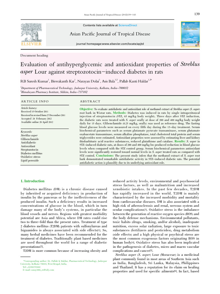 Antidiabetic Effects of Streblus asper | PDF | Diabetes | Medical ...