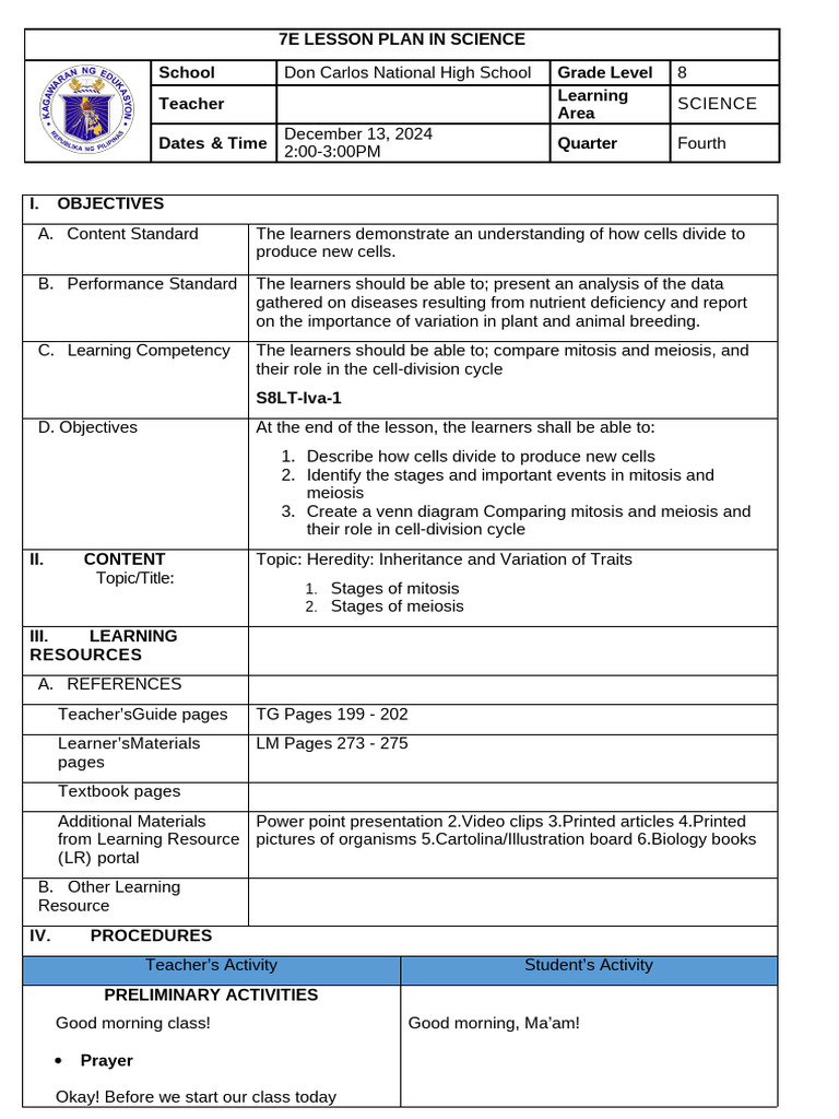 7e Lesson Plan in Science Ni Netta (3) | PDF | Heredity | Reproduction