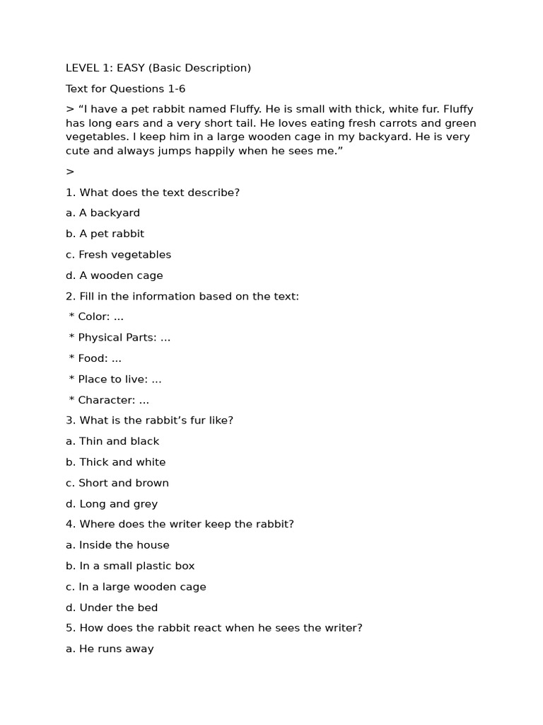 Descriptive Texts on a Rabbit and Museum | PDF